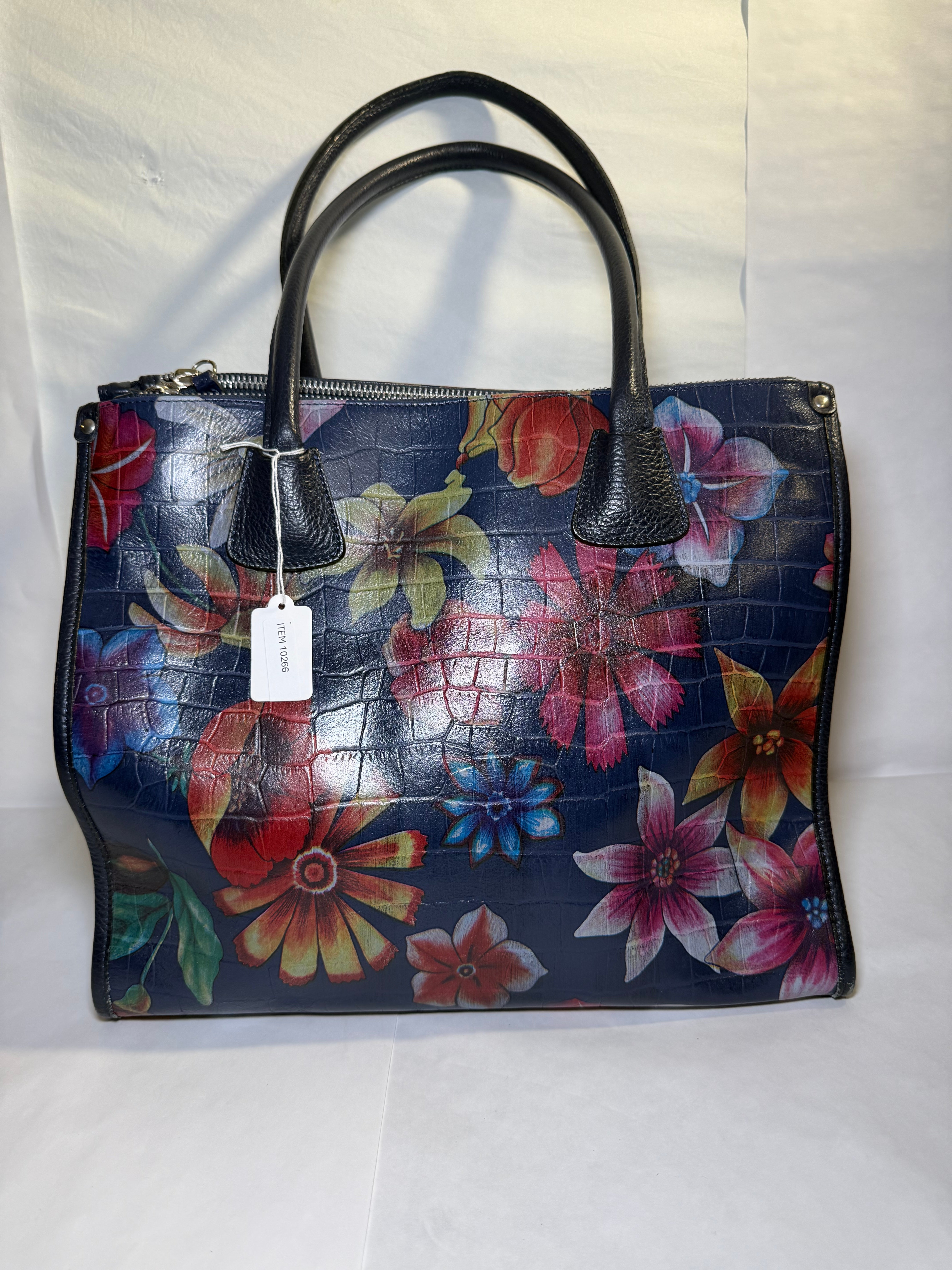 Claudia Firenze 100% Leather navy, floral tote – Maddy's Handbags