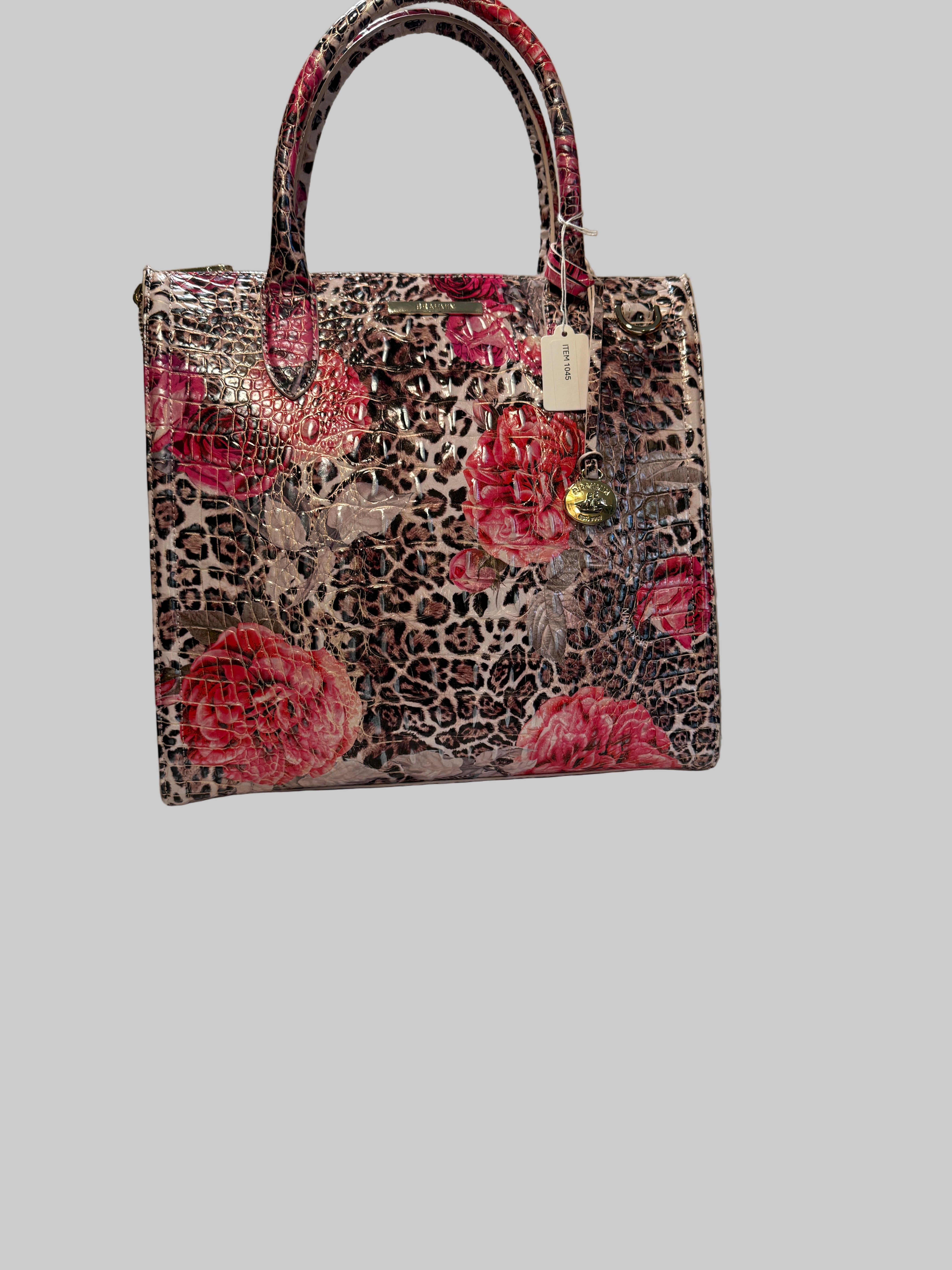 Brahmin Caroline beautiful leopard print with stunning pink floral des ...